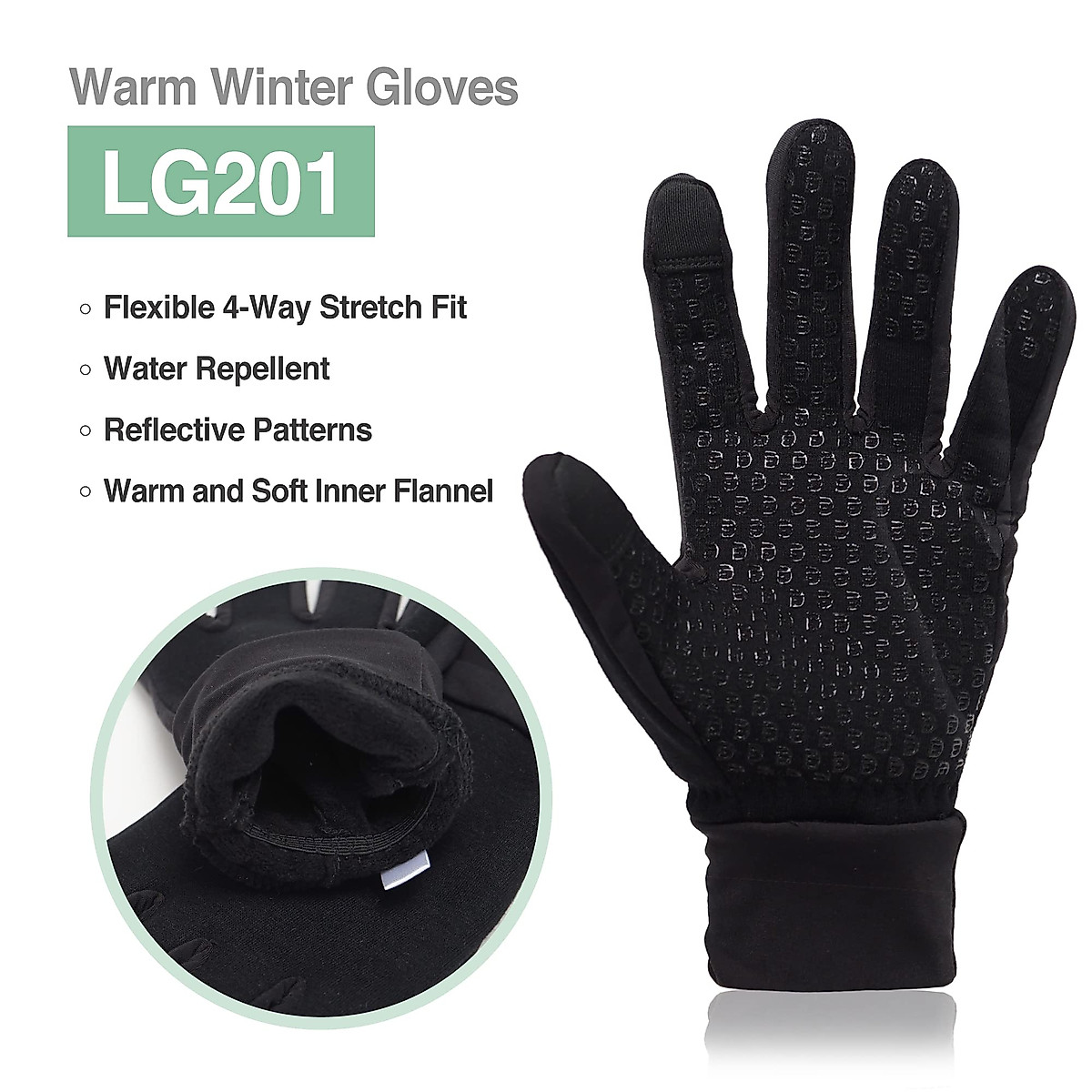 DEX FIT Warm Fleece Winter Outdoor Gloves LG201 Thermal, Ideal for Running, Hiking, Cycling Outdoor in Cold Weather, Touchscreen Compatible, Firm Silicone Grip, Washable; Black S (7) 1 Pair