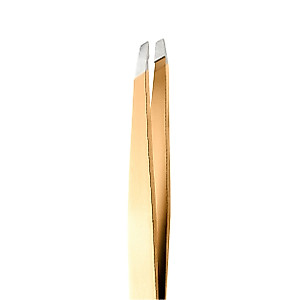 Rubis Classic Stainless Steel Slanted Tweezers for Precise Eyebrows and Hair Removal, The Gold Collection, Gold, 1K103