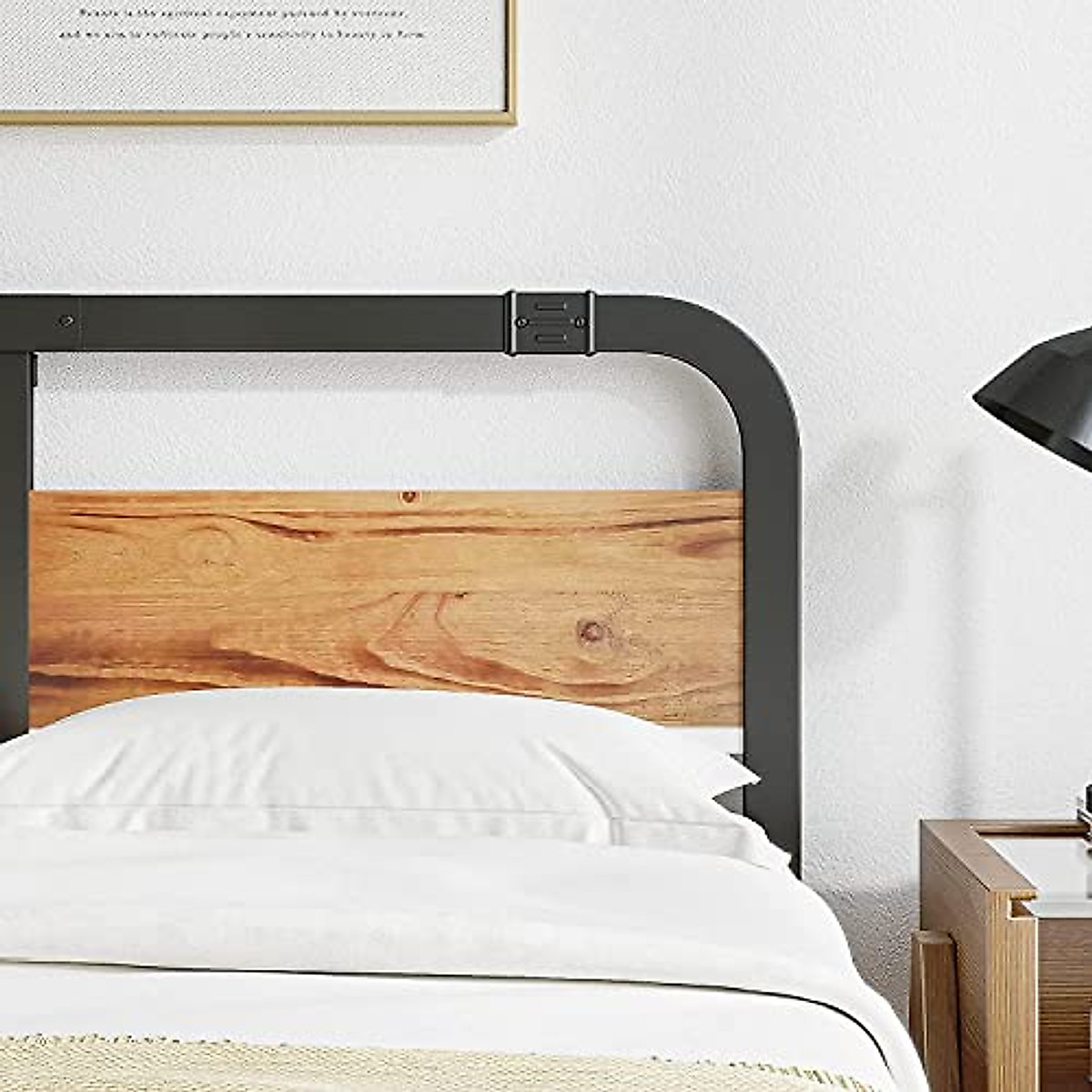 BOSRII Queen Headboards Only, Rustic Solid Wood Board with Black Metal Frame, Add On Design 40 Inches Tall and Adjustable Height, Easy Assembly