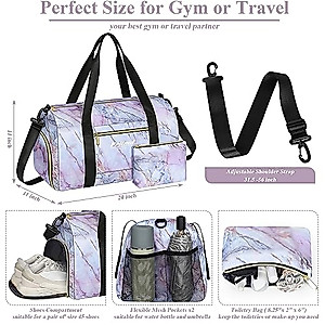 Pritent Gym Bag for Women with Shoe Compartment, Sport Gym Tote Bags Waterproof Travel Duffle Carry on Weekender Overnight Bag for Hospital Yoga Beach Maternity Mommy 20inch Pink Marble