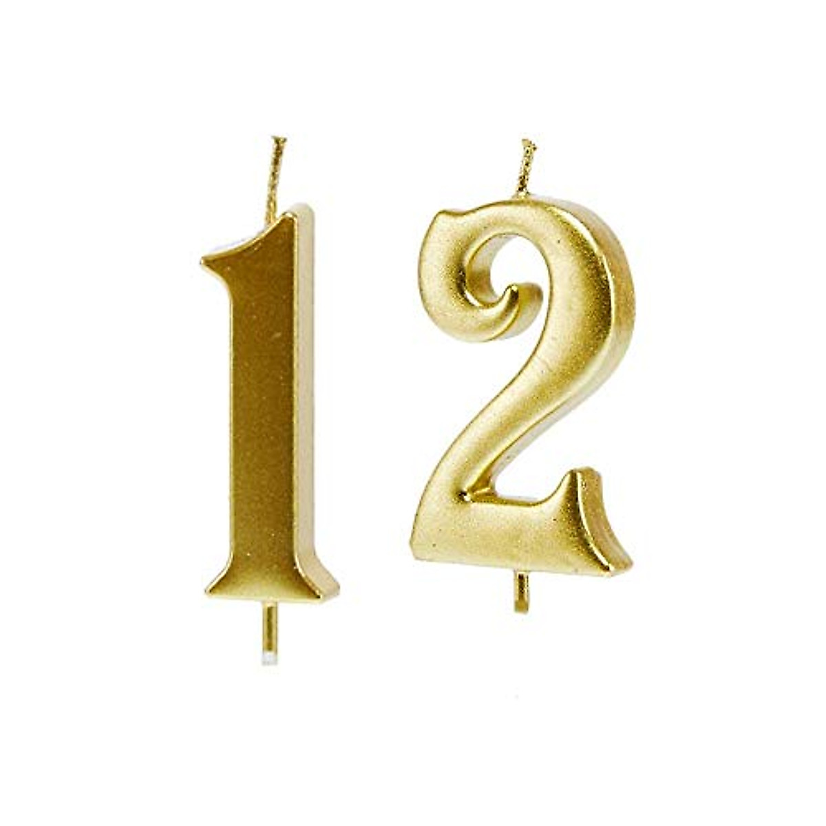 Bailym Gold 12th Birthday Candles, Number 12 Cake Topper for Birthday Decorations