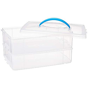 Snapware Snap 'N Stack Portable Storage Bin for Tools and Craft, 14.1 x 10.5-Inch Clear BPA-Free Container, Tool Box with Stackable Trays, Microwave, Freezer and Dishwasher Safe