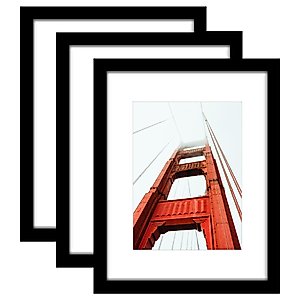 Wiscet 8.5x11 Picture Frame Set of 3, Display Pictures 6x8 with Mat or 8.5 x 11 Without Mat, Photo Frame for Wall Mounting or Tabletop Display, Black