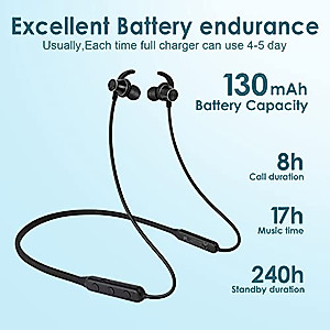 LITOSSA Neckband Bluetooth Headphones, Bluetooth 5.0 Earbuds Sports Earphones, HiFi Stereo Deep Bass Magnetic ON/Off Headsets, with Soft Silicone Coating & Built-in Mic, 16 Hours Playtime for Gym