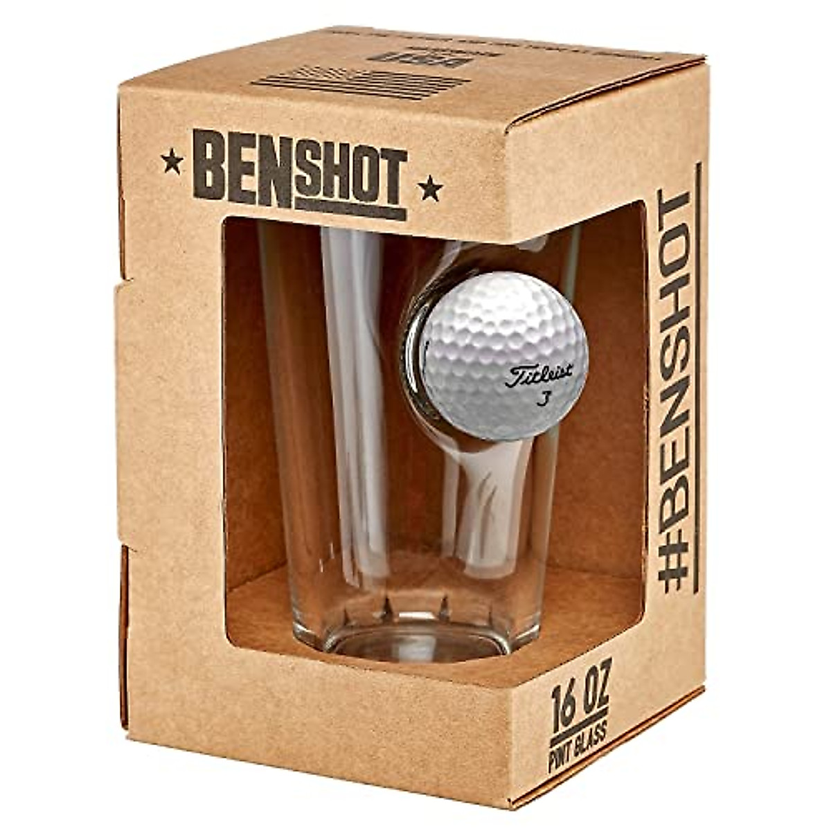 BenShot Pint Glass with Real Golf Ball - 16oz | Made in the USA