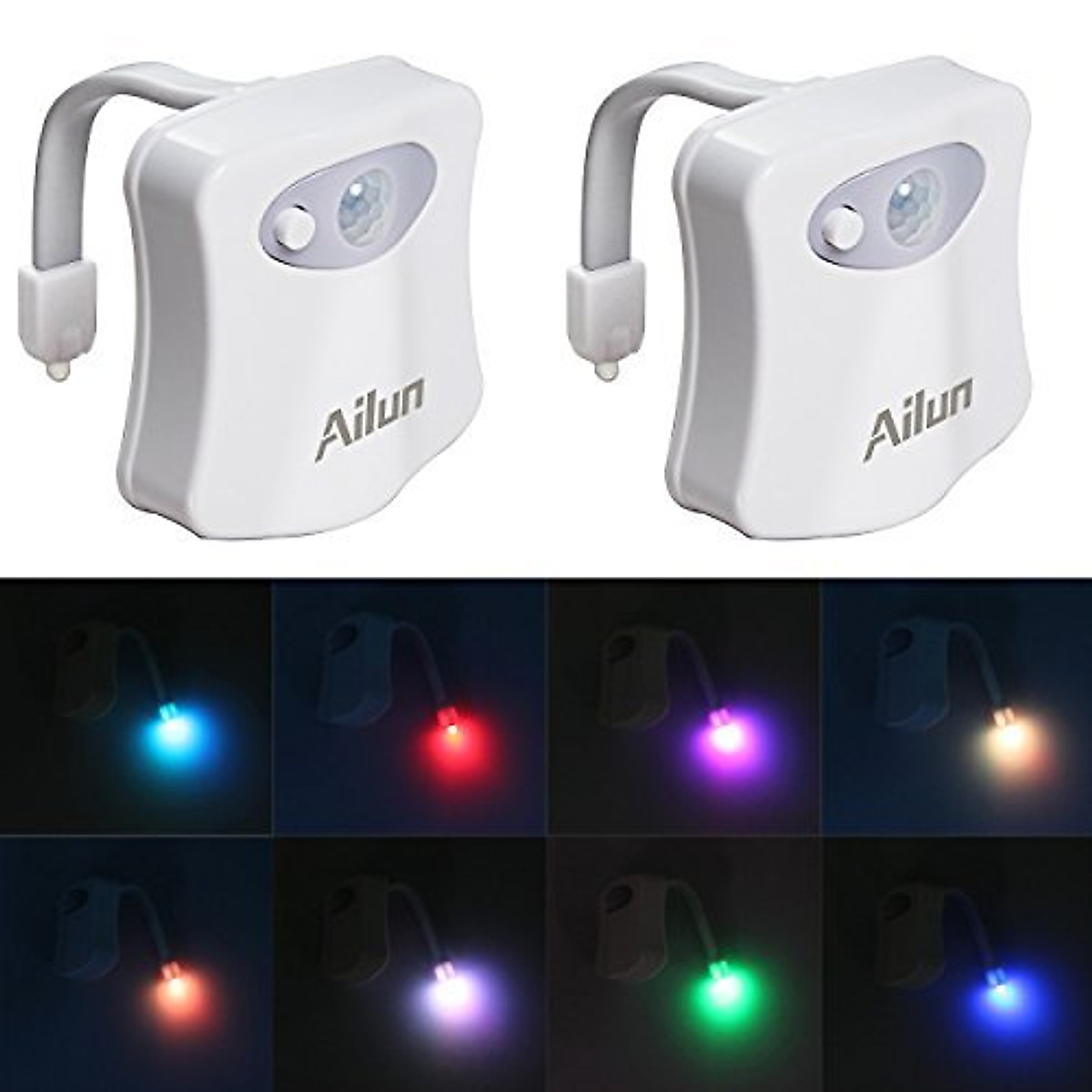 Toilet Night Light 2Pack by Ailun Motion Sensor Activated LED, 8 Colors Changing Toilet Bowl Illuminate Nightlight for Bathroom Battery Not Included Perfect with Water Faucet Light