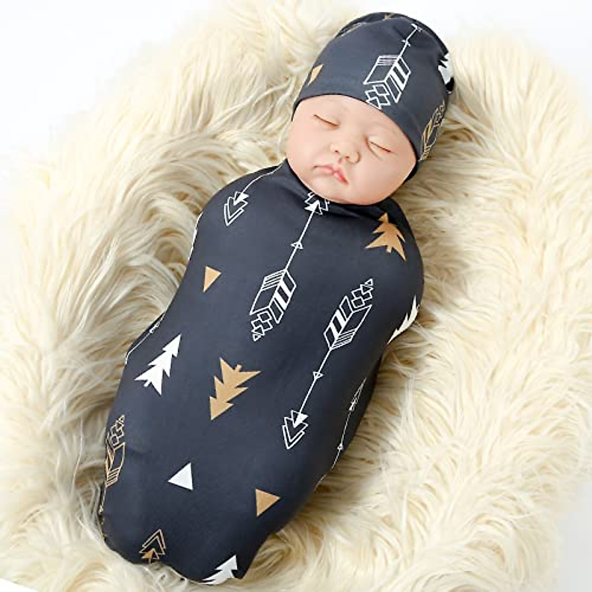Galabloomer Newborn Swaddle Blanket with Beanie Set Baby Boy Receiving Blanket Gold Arrow