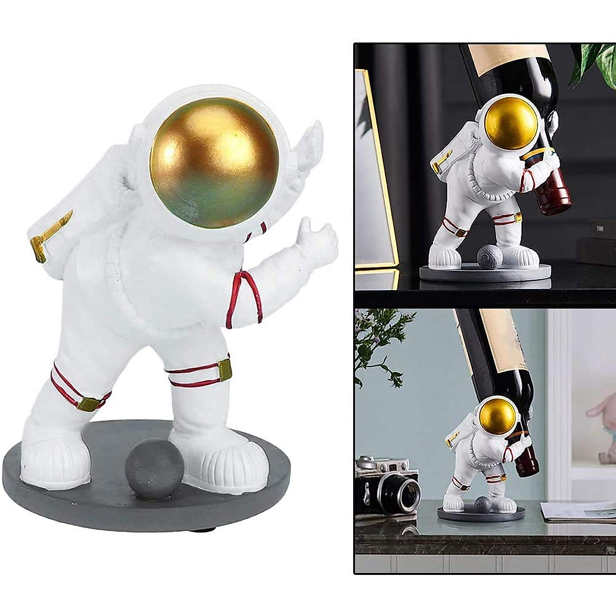 Taotenish Astronaut Design Wine Rack Wine Bottle Holder Statue Resin Wine Bottle Holder Sculpture Rack for House Office Coffee Shop Bar Restaurant Party Decor - Style A