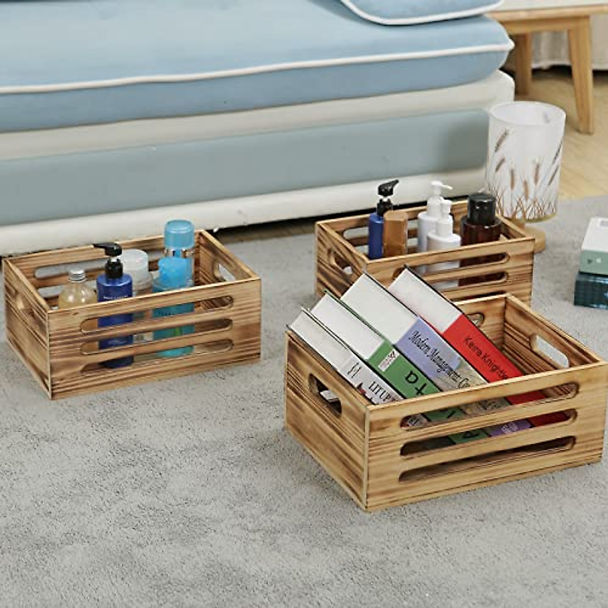 Set of 3 Nesting Wooden Crates ， Wall Mounted Wooden Basket ，Storage Crate Box for Storage, Display Risers, Decoration