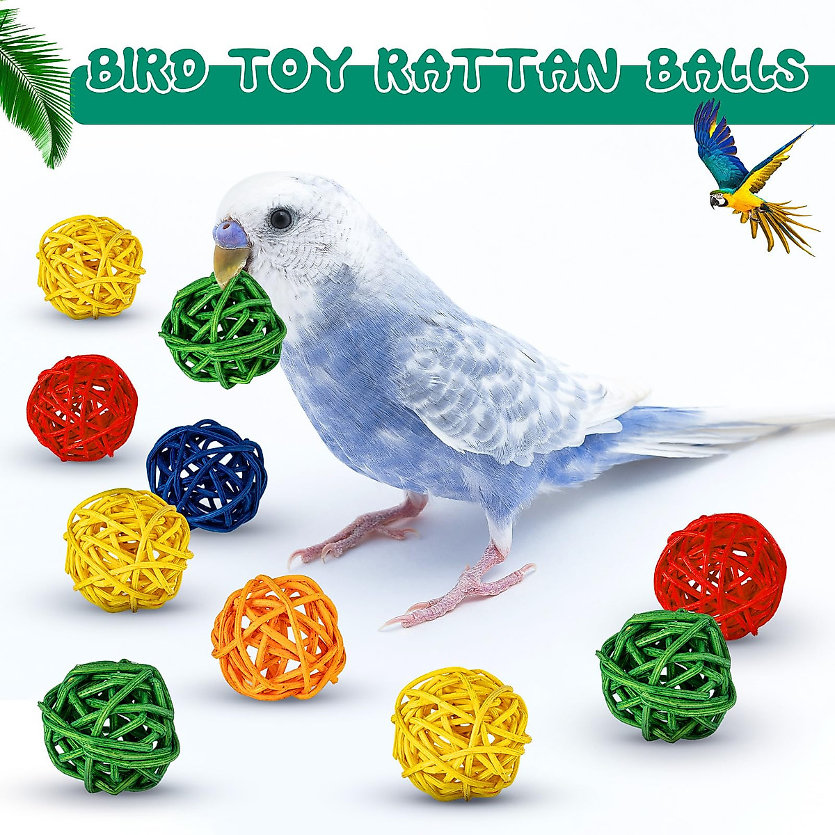 Hiboom 200 Pcs Bird Toys with 100 Finger Traps 60 Rattan Balls Parrot Wicker Balls and 40 Bird Vine Rings, Cockatiel Toys Parakeet Chewing Toys Pet Cage Toys for Budgies, Cockatoos, Parakeets