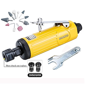 Air Die Grinder with 1/4"(6MM) and 1/8"(3MM) Collets, Pneumatic Die Grinder Kit, 22000 RPM