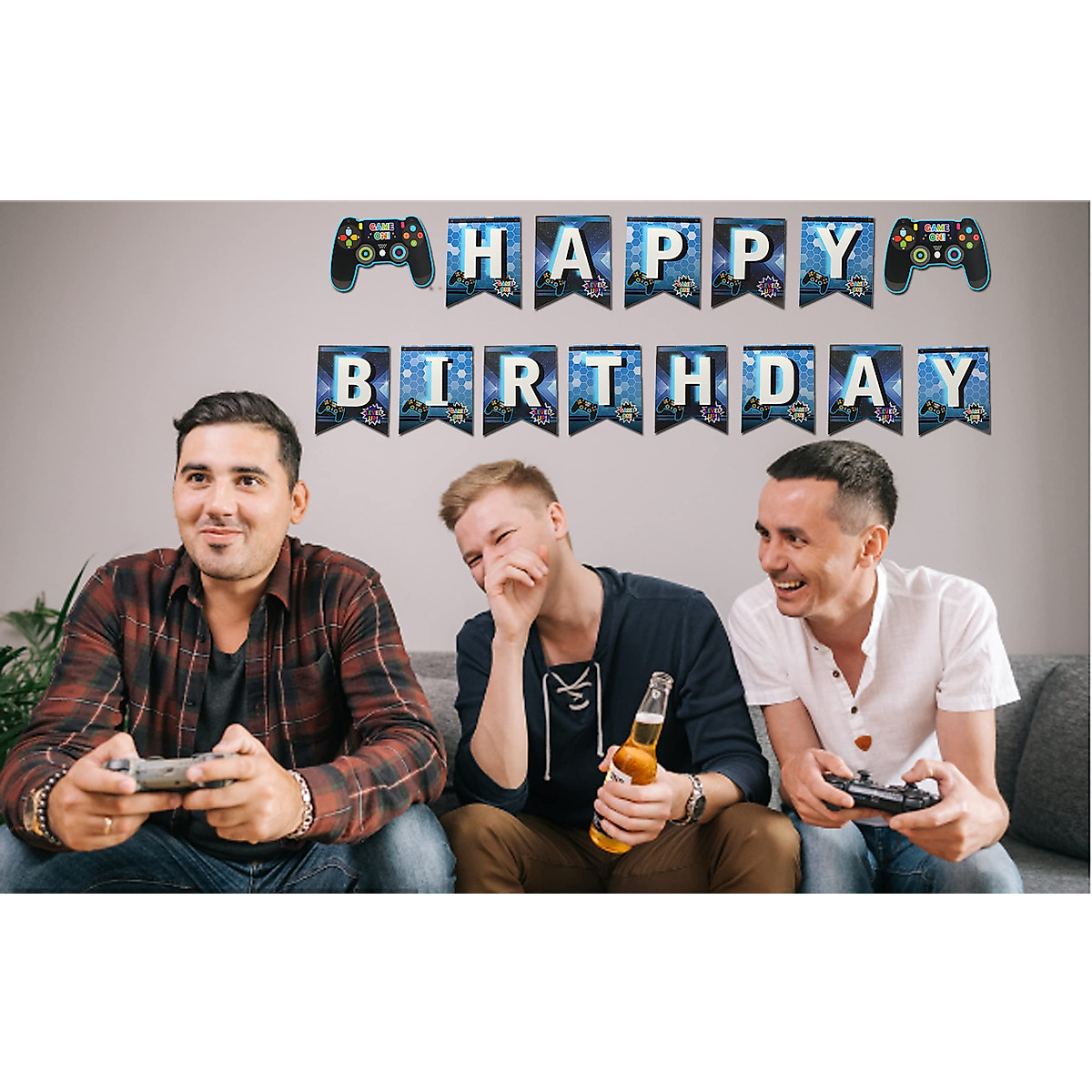 Video Game Happy Birthday banner (Blue) Gaming Theme Party Happy Birthday for Boys children Player Game theme Party Decoration