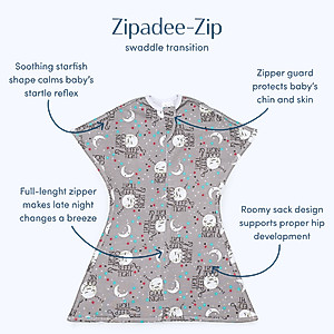 SleepingBaby Zipadee-Zip Transitional Swaddle Sack, 12-24 Month - Roomy Zipper Swaddle for Easy Diaper Changes and Proper Hip Development - Baby Swaddle Sack, Large - Goodnight Moon