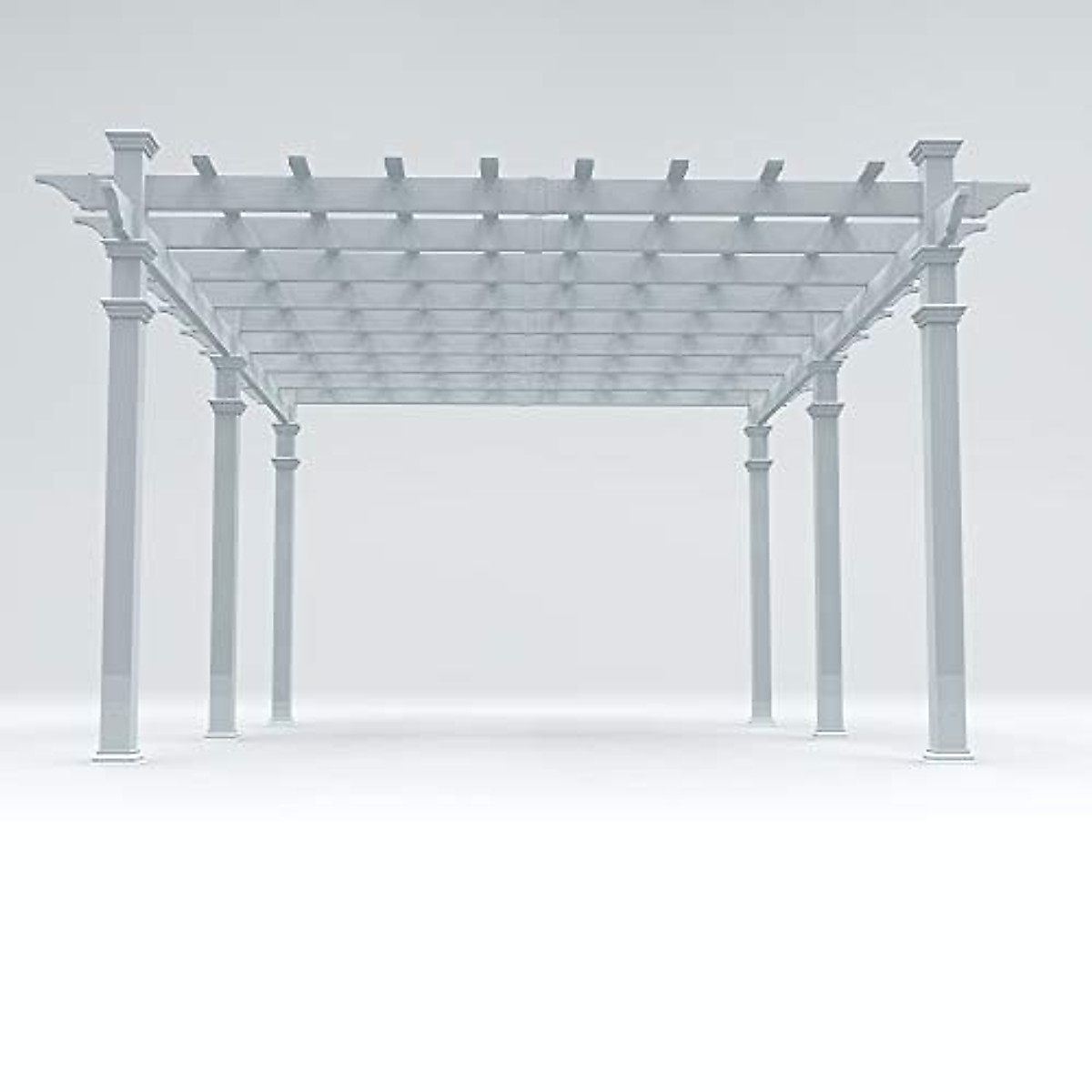 Vita 12 Foot by 16 Foot White Vinyl Barcelona Flat Top Pergola, PVC, Shade Structure, Outdoor Living, BPA and Pthalate Free, VA42028