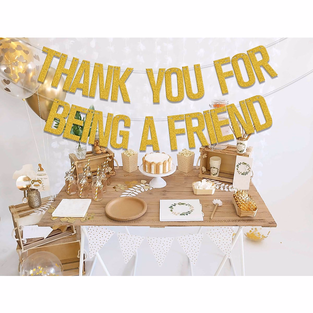 Gold Thank You for Being A Friend Banner,Thank You Banner, Friends Birthday Anniversary Party Supplies