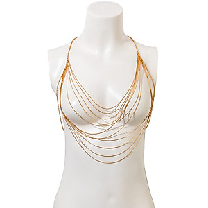 Summer Multi-layer Harness Chest Body Chain Metal Tassel Shoulder Body Chain Bikini Beach Bra Body Chain Bridal Wedding Back Chain Necklace Jewelry for Women