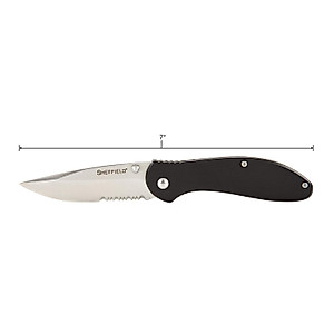 Sheffield 12159 Berda 3 Inch Drop Point Half-Spring Assisted Tactical Folding Pocket Knife, Legal Carry EDC Knife, Camping, Fishing, Hunting Knife, Partially Serrated