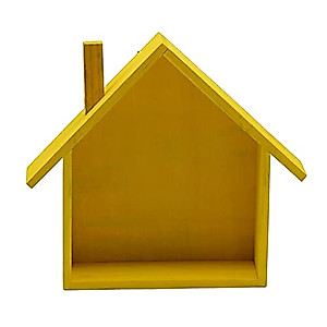 PETSOLA House Shape Wood Wall Shelf Display Hanging Shelves Box Organizer, Yellow