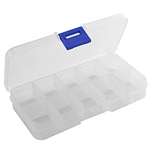XINMEIWEN 4Pcs 10 Little Grids Plastic Organizer Storage Box with Removable Dividers for Jewelry Ring Beads Ornament Crafts and Thread (5.1 x 2.6 x 0.8”, White)
