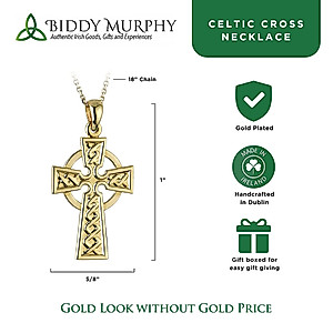 Biddy Murphy Celtic Cross Necklace Gold Plated Engraved Weave Made in Ireland