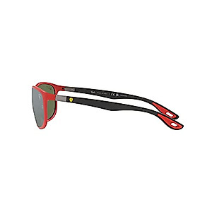 Ray-Ban RB4394M Scuderia Ferrari Collection Square Sunglasses, Matte Red/Green Mirrored Silver Polarized, 61 mm