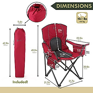 ARROWHEAD OUTDOOR Portable Folding Camping Quad Chair w/ 4-Can Cooler, Cup-Holder, Heavy-Duty Carrying Bag, Padded Armrests, Supports up to 330lbs, USA-Based Support