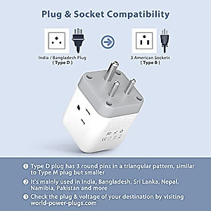 Flat Plug Power Strip - TROND 5ft Ultra Thin Extension Cord with 6 Widely Outlets and 3 USB Ports(1 USB C) + India to US Plug Adapter US to India Travel Plug Adapter 2 USB Ports 3 American Outlets