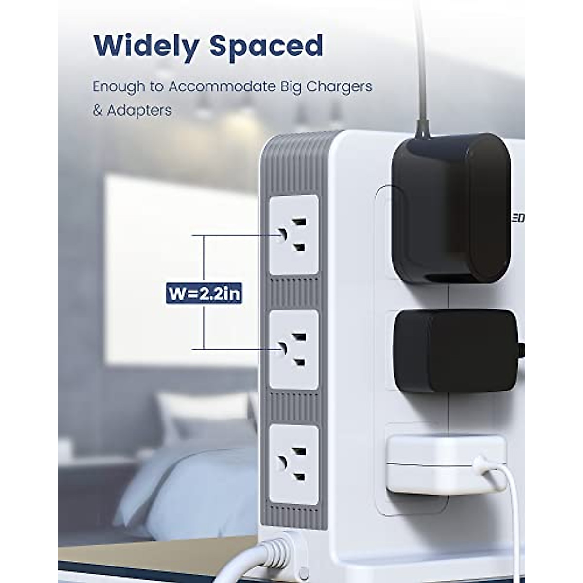 Power Strip Surge Protector Tower - JACKYLED 10 Outlet 4 USB Vertical Charging Station, 1875W 15A, 1080J with 6ft Heavy Duty Extension Cord for Multiple Devices, Home Office Dorm RV