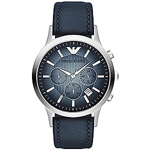 Emporio Armani Classic Chronograph Blue Dial Leather Strap Mens Watch AR2473