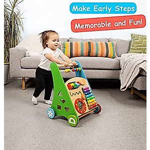 PIDOKO KIDS Wooden Baby Walker - Baby Activity Center Toys for 1 Year Old Boy Girl | Push Walker Toy For Babies - Baby Walkers For Girls Boys 12-18 Months | First 1st Birthday Gifts Toddlers Book Cups