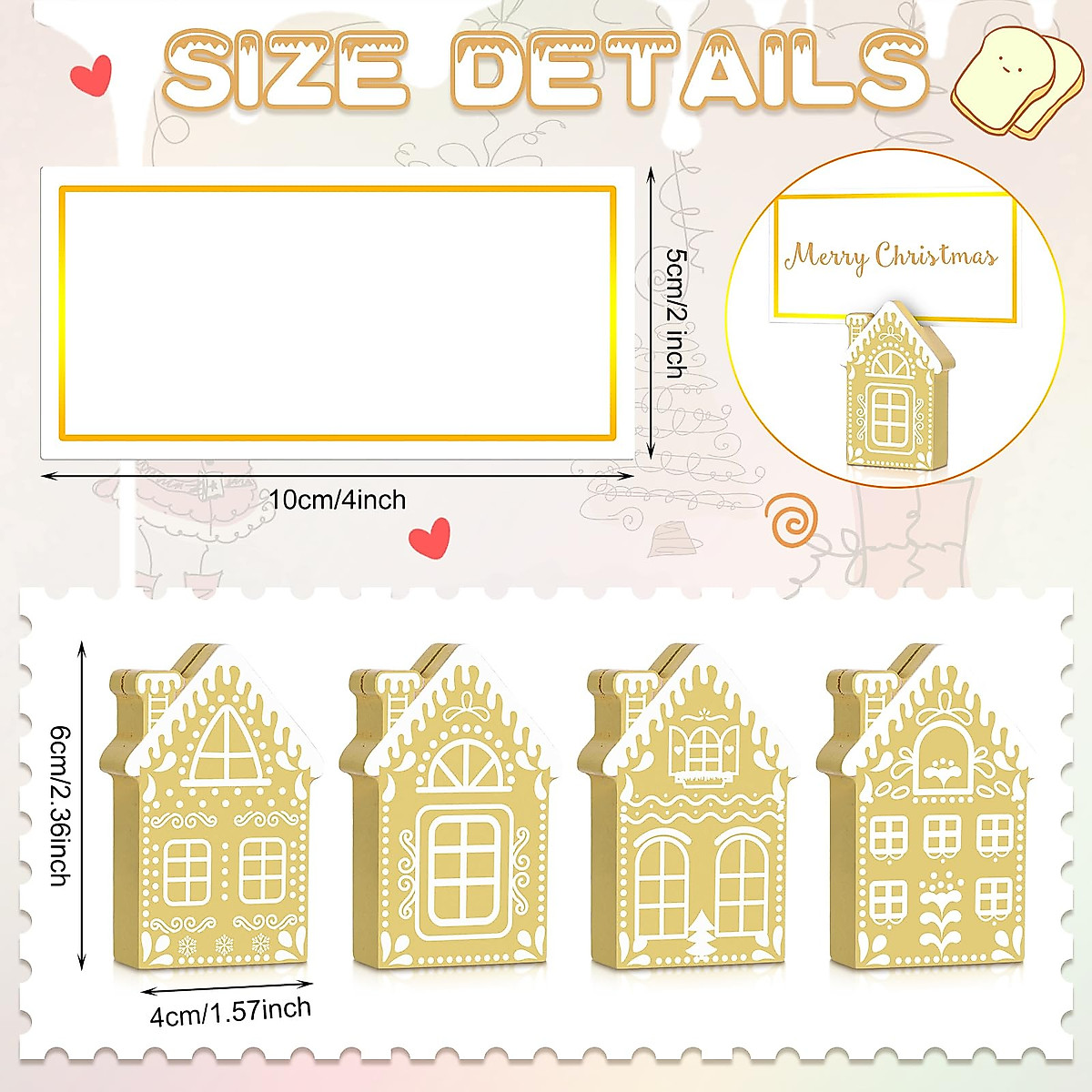 Fullhawl 24 Pcs Christmas Gingerbread House Place Card Holders with 35 Pcs Name Cards Ginger Yellow Wooden Rustic Christmas Wooden Christmas Decoration for Christmas Dinner Table Xmas Party Favors