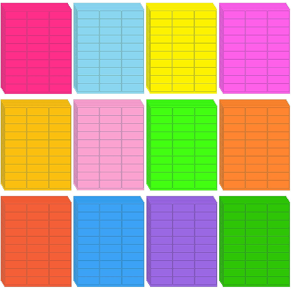 Geyee 1800 Pcs Fluorescent Address Labels Colored Address Labels 1'' x 2-5/8'' Neon Color Printable Stickers for Printer Return Mailing Shipping Message(Multicolor)
