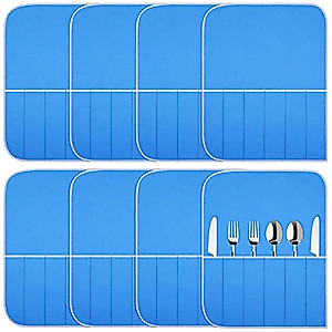 Silver Storage Bags Anti Tarnish Silver Protector Bags Blue Holder for Silverware Flatware Storage Organizer Silver Storage Cloth Place Setting Roll with White Ribbon for Teaspoon Utensils (8 Pieces)