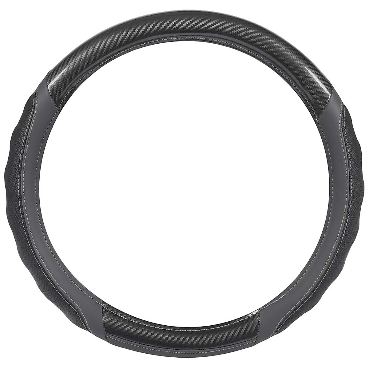 Motor Trend UltraSport Gray Carbon Fiber Steering Wheel Cover, Standard 15 inch Size, Black Faux Leather Comfort Grip, Car Steering Wheel Cover for Auto Truck Van SUV