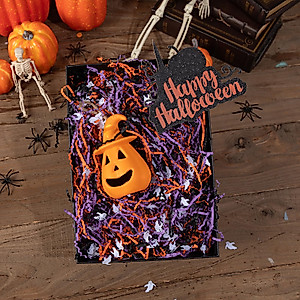 Jocomoni 12.3oz Halloween Crinkle Cut Paper Sherd Filler Black Orange Purple Crinkle Cut Paper with Ghost Confetti for Halloween Party Supply