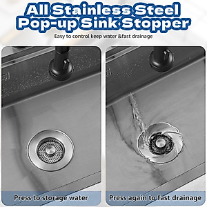 4 in 1 Kitchen Sink Drain Strainer Stopper, Pollock SUS304 Stainless Steel Pop-up Kitchen Sink Stopper with Strainer Basket, Anti-Clogging Kitchen Sink Plug for US Standard 3-1/2 Inch Drain