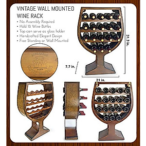 CoTa Global Wine Glass Shaped Wall Mounted Wine Rack - 18 Bottles Freestanding Wooden Wine Holder, Hanging Bottle Rack or Floor Stand, Rustic Wine Storage Shelf Organizer for Wine Bar & Home Décor