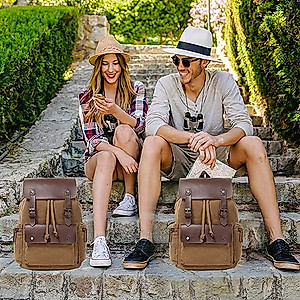 lulusnie Canvas Laptop Backpack Vintage Backpack for Men Women, College Computer Backpack Fits 15.6 Inch Laptop, Vegan Leather Daypack Work Travel Bookbag, Brown