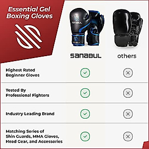 Sanabul Essential Gel Boxing Gloves | Kickboxing Gloves | Punching Bag Gloves for Men and Women, AllBlack 8 oz