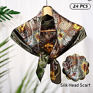 Hicarer 24 Pcs 35 Inch Silk Head Scarf Large Square Neck Scarf Sleeping Hair Wrapping Satin Scarf for Women
