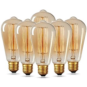 HESSION 6-Pack Vintage Edison Bulbs, ST64 40W E26 Base Amber Glass Warm White Filament Antique Decorative Dimmable Light Bulbs Used for Classical Pendant or Chandelier Lights