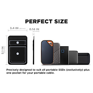 Afterplug 2-Pocket Pouch for Laptop with Reusable Adhesive, for Portable External SSD SanDisk, Samsung T7, Crucial X8, Apple Magic Mouse, Ledger Nano, USB Cable - Black