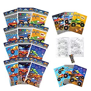 TINYMILLS Monster Truck Coloring Book Set with 12 Coloring Books and 48 Crayons Monster Truck Birthday Party Supplies Favor Bag Filler Carnival Prizes Rewards Classroom Party