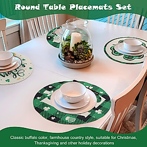 Round Placemats St. Patrick's Day Placemat Buffalo Plaid Check Table Mats Lucky Clover Shamrock Dining Table Mats for St Patrick's Day Holiday Farmhouse Table Decor (Shamrock Pattern,4 Pieces)