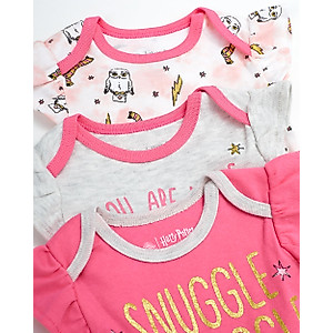 Harry Potter Baby Girls Bodysuit One Piece Three Pack Gifts for Baby Girls (Pink Multi, 0-3 Months)