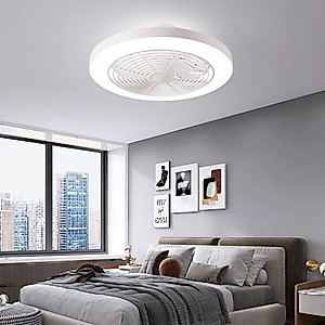Orison Enclose Low Profile Ceiling Fan with Remote, 19.7" Smart Bladeless ,3 Colors Dimmable LED 6 Speeds 8 Blades for Adult Kids Living Room Bedroom