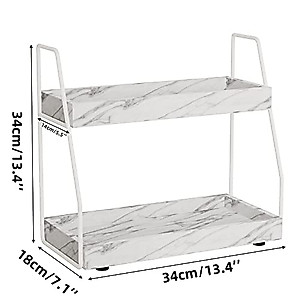 ZGO 2-Tier Bathroom Organizer Countertop, Marble Faux Leather Bathroom Counter Organizer, Makeup Organizer for Vanity Organizers and Storage, Kitchen Storage Bathroom Trays for Counter(White Marble)