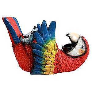 Ebros Gift Tropical Rio Rainforest Red Scarlet Macaw Parrot Wine Bottle Holder Caddy Figurine 10.25" Long Kitchen Dining Party Hosting Decor Statue of South American Evergreen Forest Birds