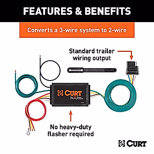 CURT 59187 Powered 3-to-2-Wire Splice-in Trailer Tail Light Converter Kit, 4-Pin Wiring Harness