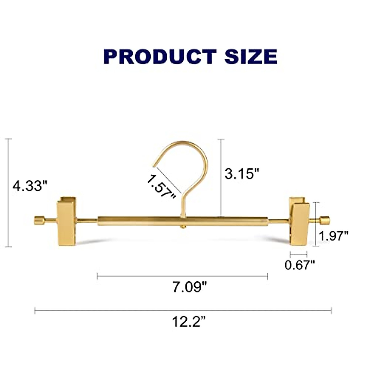 Amber Home Premium Matte Gold Aluminum Pants Hangers 10 Pack, 12.2” Extra Smooth & Durable Metal Skirt Slack Hanger, Light & Sturdy Metal Rack for Trouser with 2-Adjustable Non Slip Clips Swivel Hook